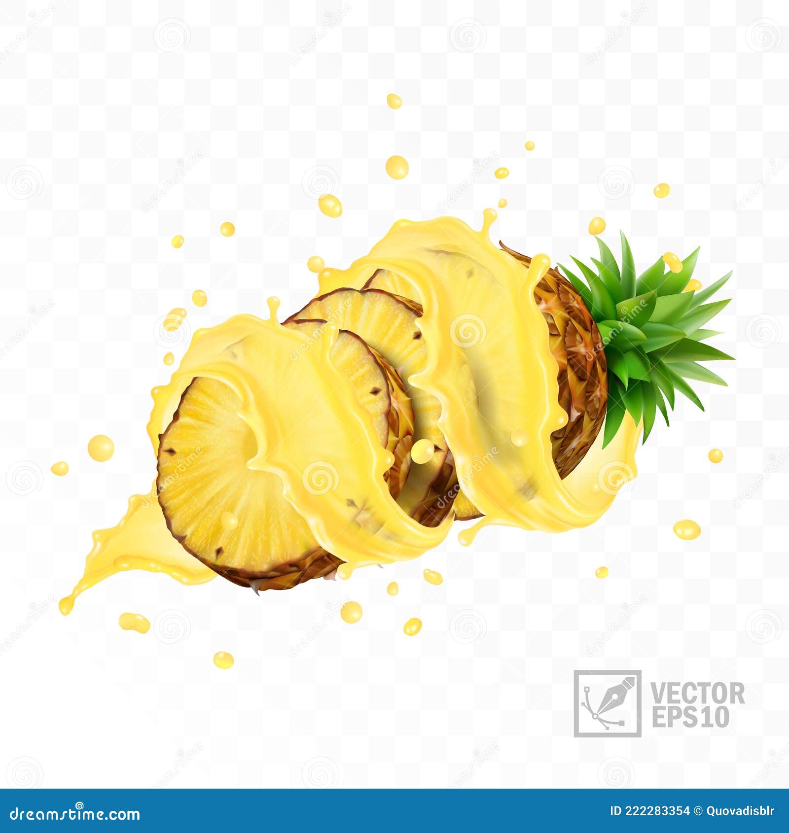 3d Realistic Isolated Vector Set of Pineapple with Juice Splash, Half ...