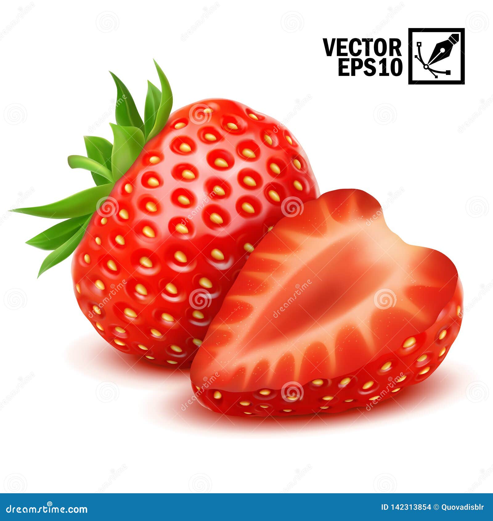 3d Realistic Isolated Vector Whole and Slice of Strawberry, Editable ...