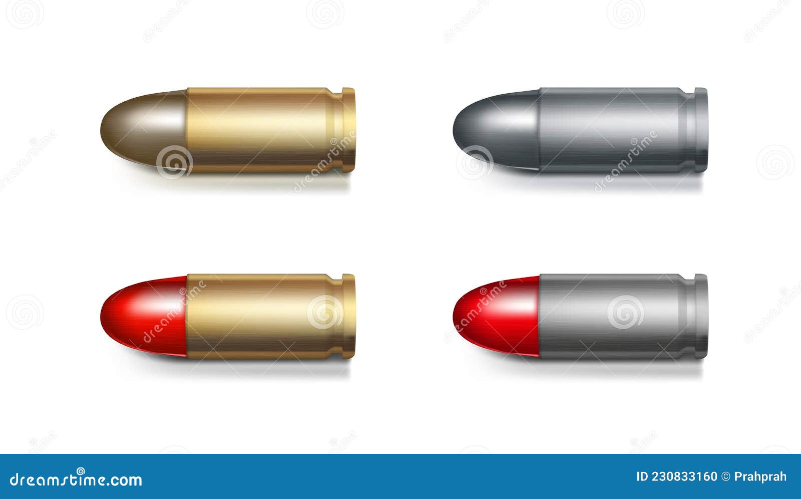 3D Realistic 9mm Bullet On White Background Vector Illustration ...
