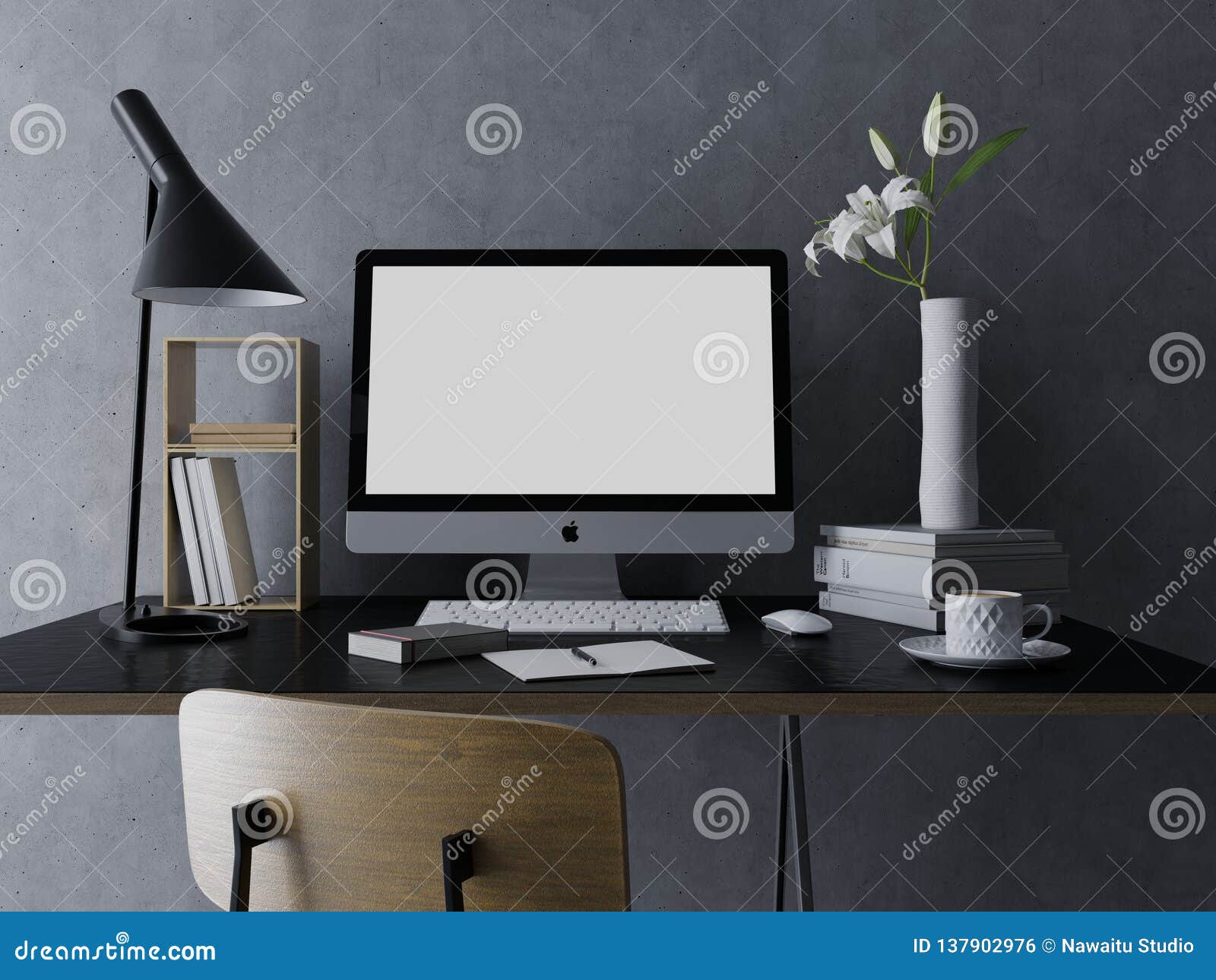 Office Workspace Mockup With Minimal Desk Setup Against A White Wall ...