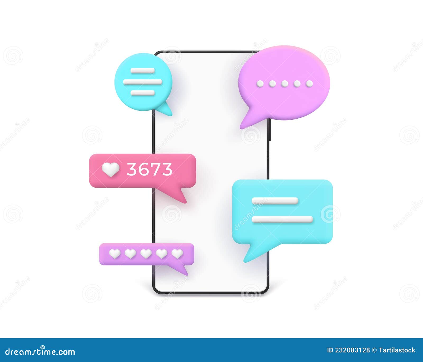 3d Realistic Phone with Popping Messages and Comments in Speech Bubbles ...