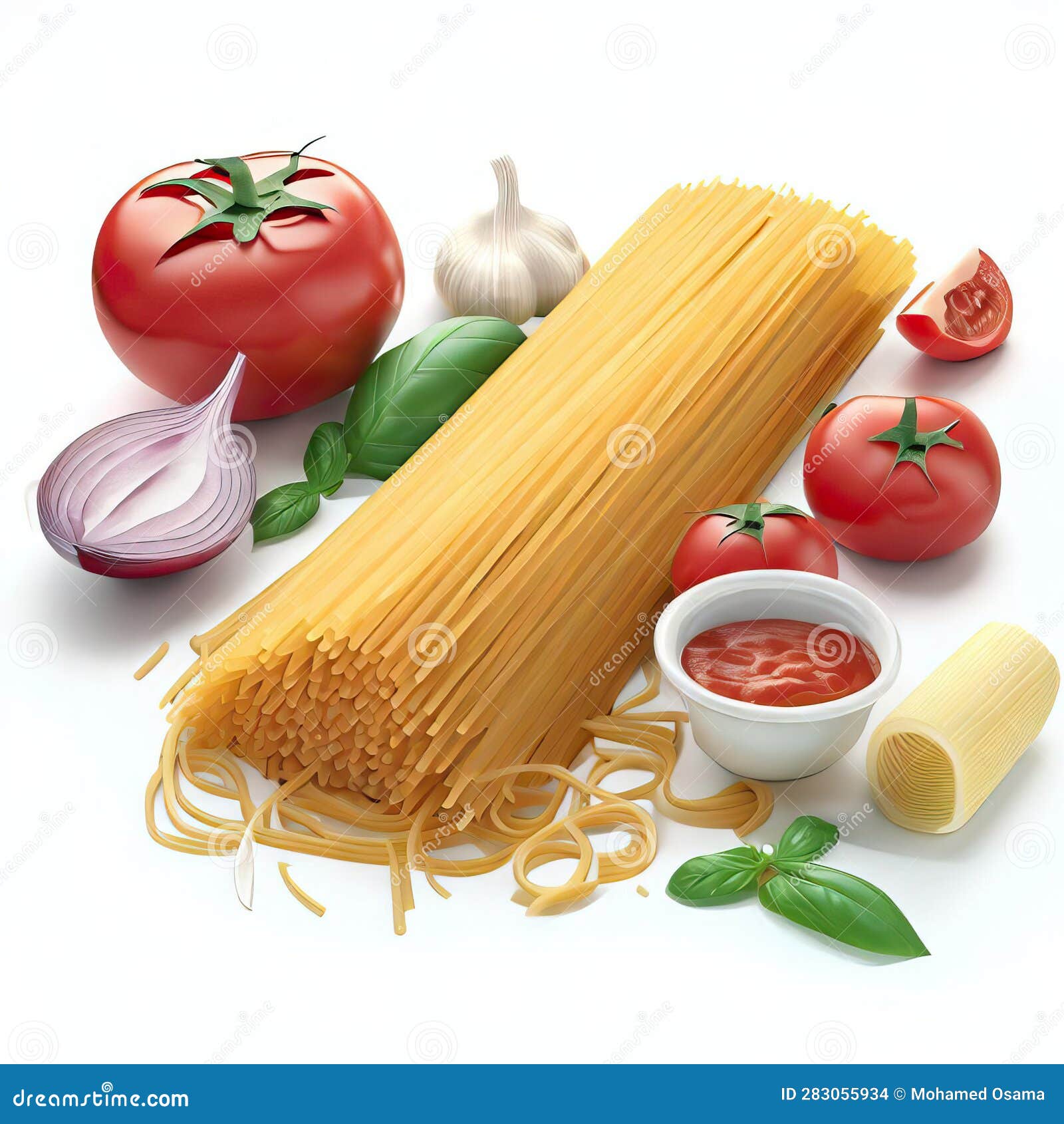 3D Realistic Photo Render of Spaghetti Strings with Vegetables Stock ...