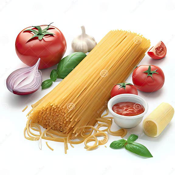 3D Realistic Photo Render of Spaghetti Strings with Vegetables Stock ...