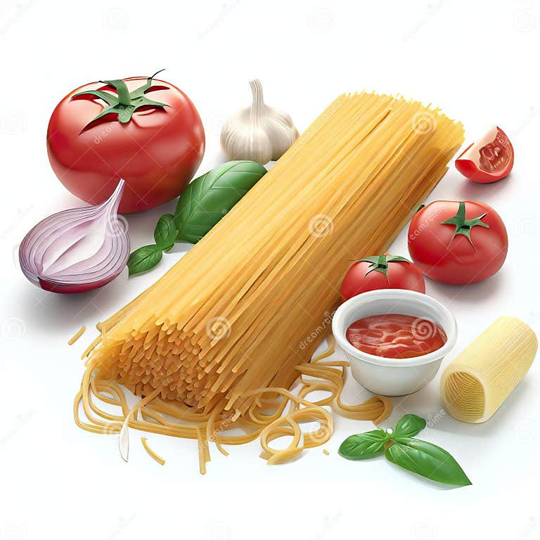 3D Realistic Photo Render of Spaghetti Strings with Vegetables Stock ...