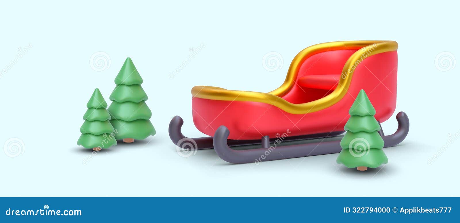 3d Realistic Red Empty Christmas Sleigh with Tree Isolated on Blue ...