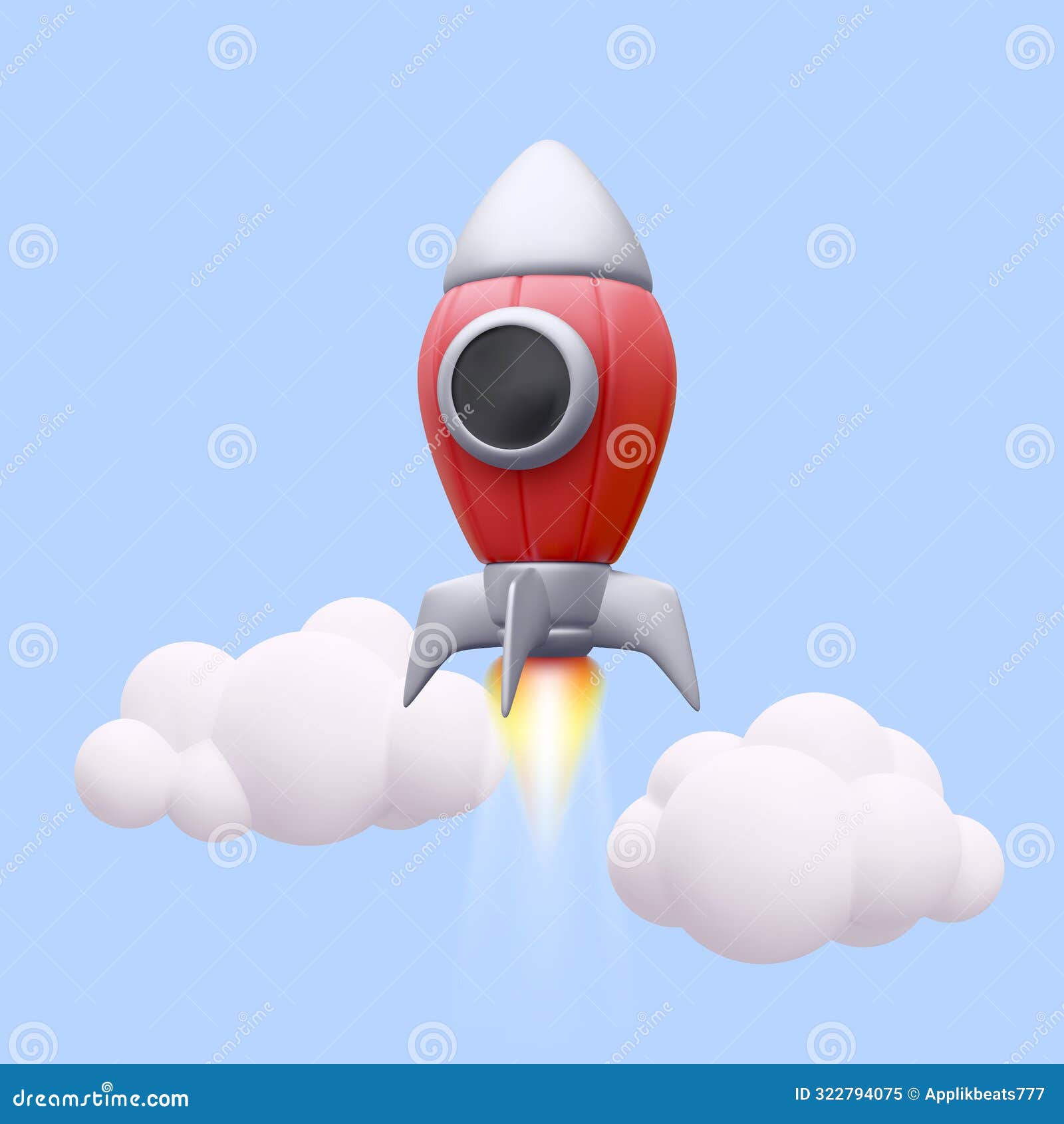 3d Realistic Red Rocket Flies through the Clouds. Vector Illustration ...