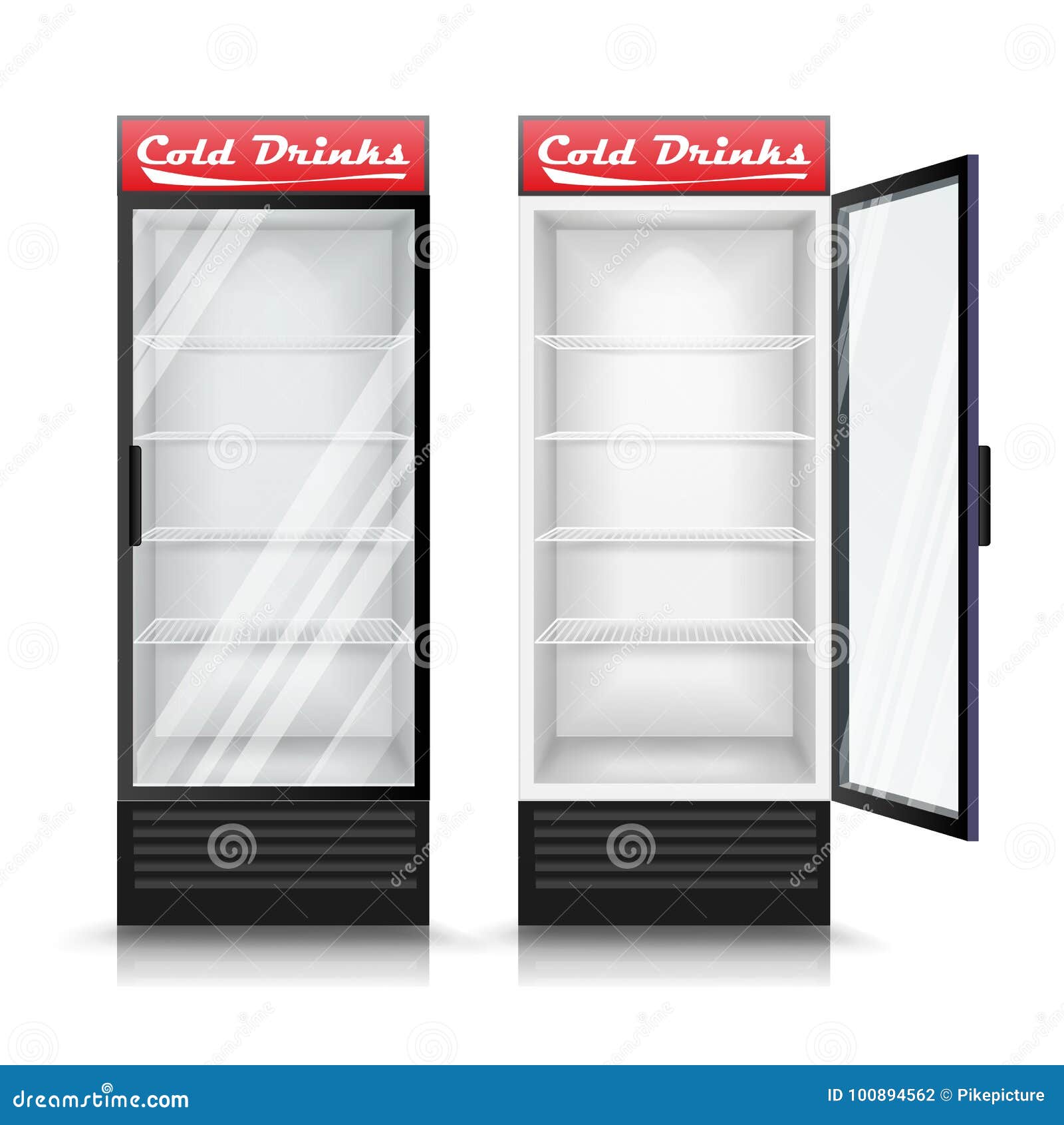 3D Realistic Refrigerator Vector. Glass Door Fridge Illustration Stock ...