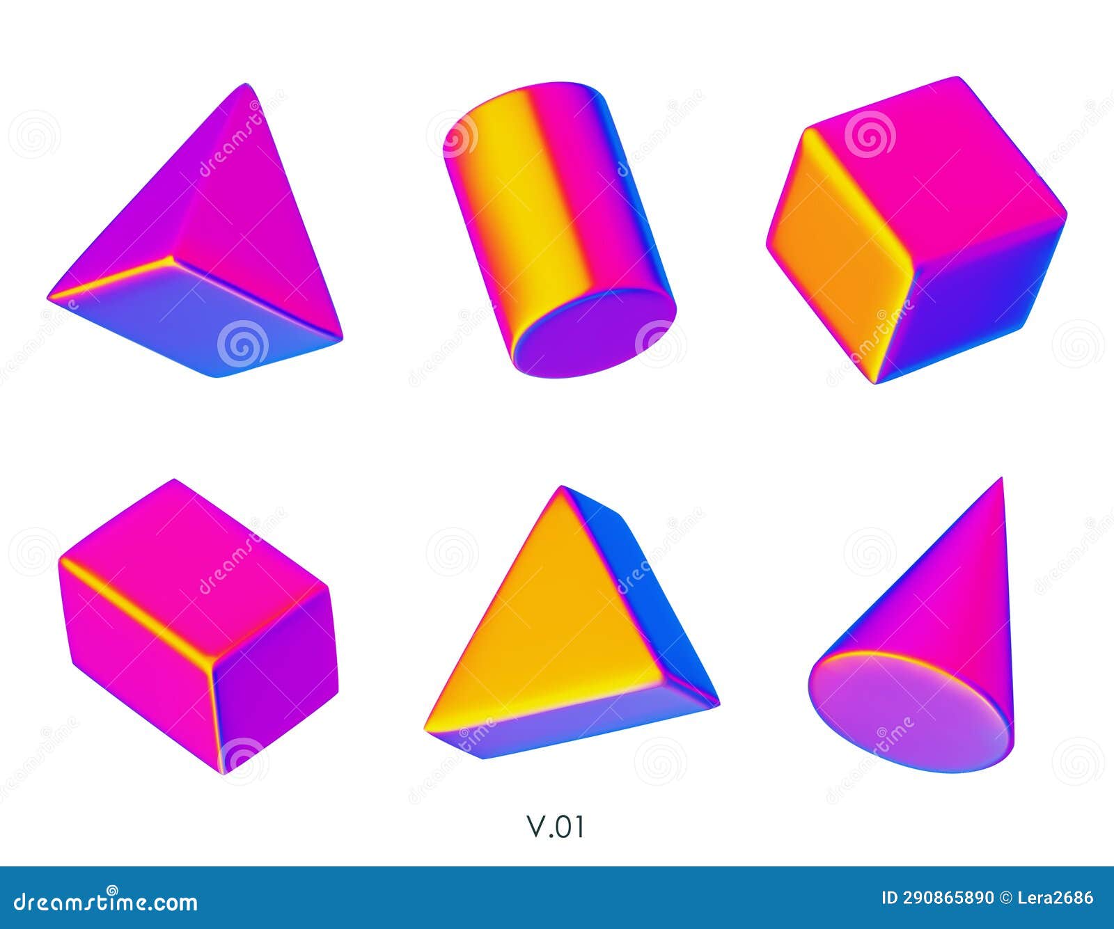 3D Realistic Render Geometric Figures. Vivid Iridiscent Design Objects ...