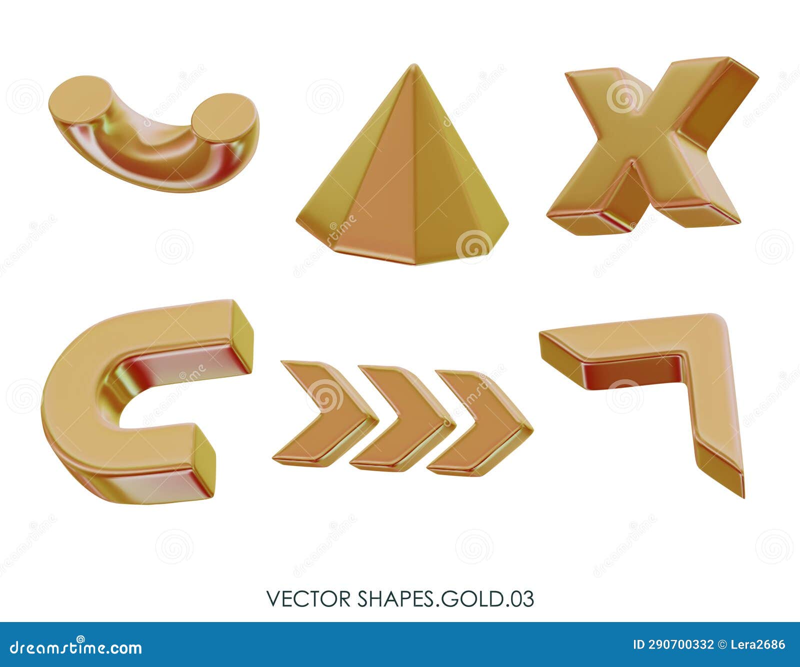 3D Realistic Render Gold Figures. Yellow Metallic Design Objects ...
