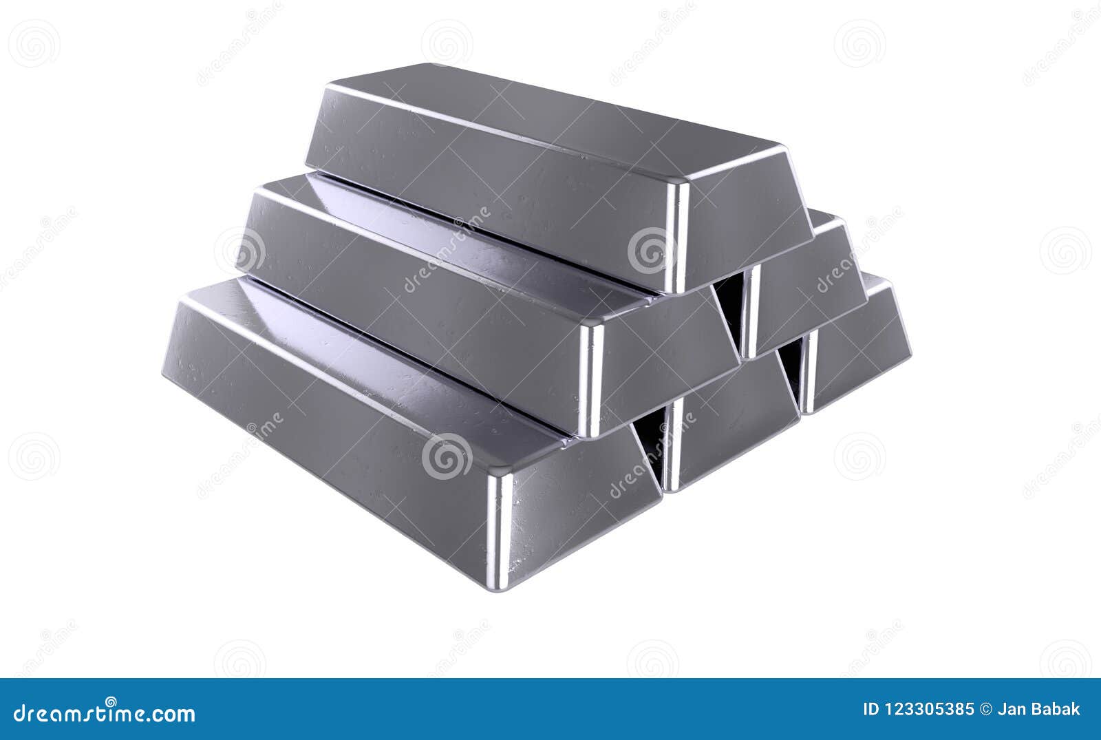 Pile Silver Bars. Isolated on White Background Stock Illustration ...