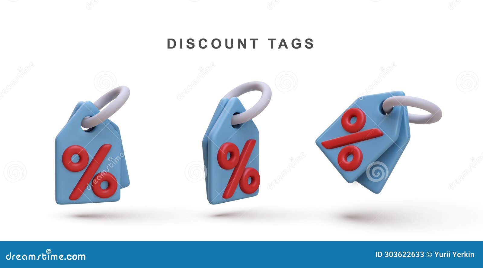 3d Realistic Set of Blue Discount Tags Isolated on White Background ...