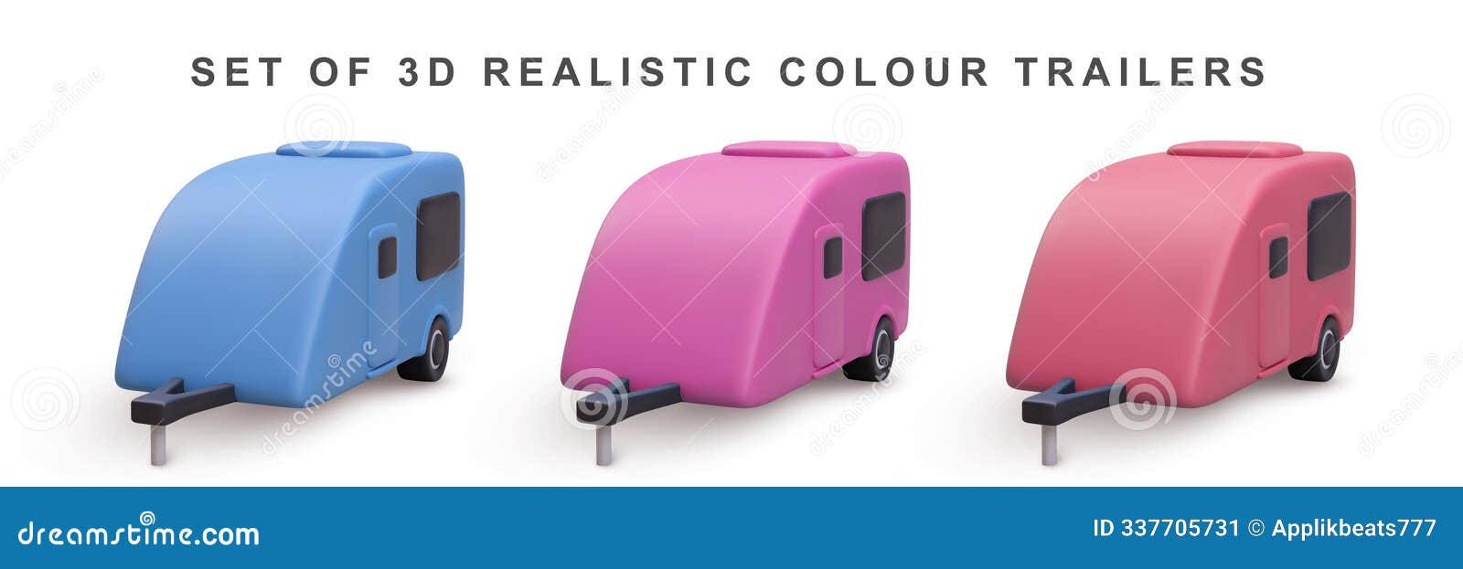 3d Realistic Set Trailers on Wheels on White Background. Vector ...