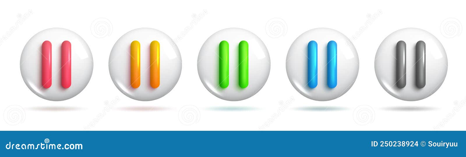 3d Realistic Sets of Pause Button. Colourful Sets of Pause Button for ...