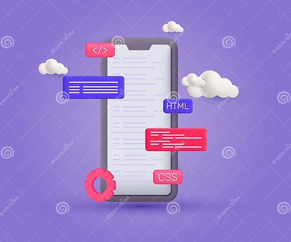 3d Realistic Smartphone Website Programming Coding Web Development Style Vector Design Stock ...