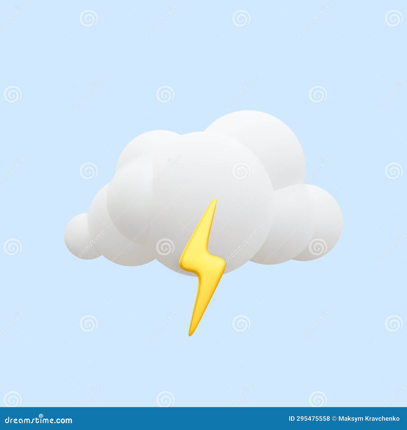 3d Realistic Storm Cloud Icon with Lightning Isolated on Blue ...