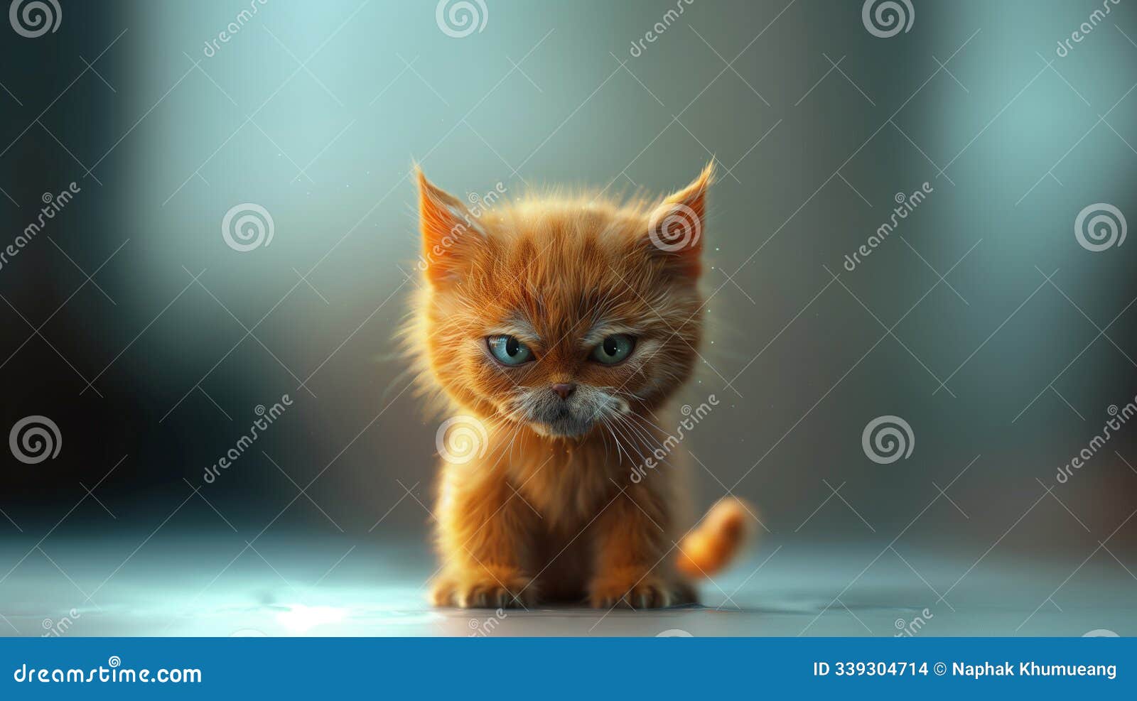 3D Realistic Style of a Ginger Kitten Sitting with a Grumpy Expression ...