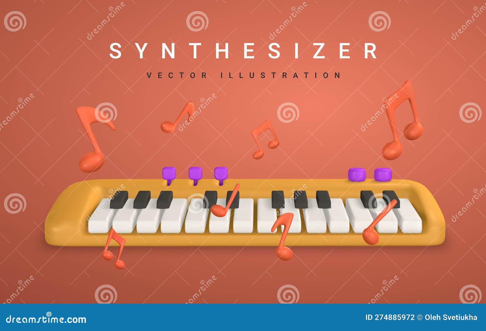 3d Realistic Synthesizer with Music Note. Music Concept Design in ...