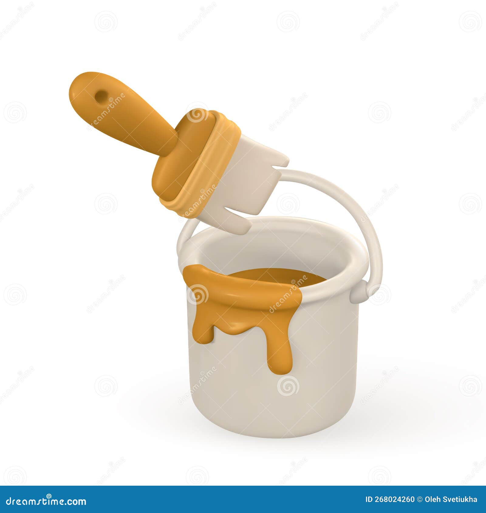 3d Realistic Tin of Paint with Brush in Cartoon Style. Vector ...