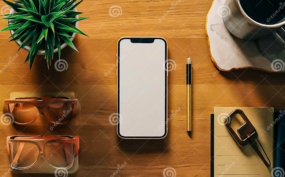 3d Realistic Top View Mockup of an Iphone with Empty Screen, Sitting on ...