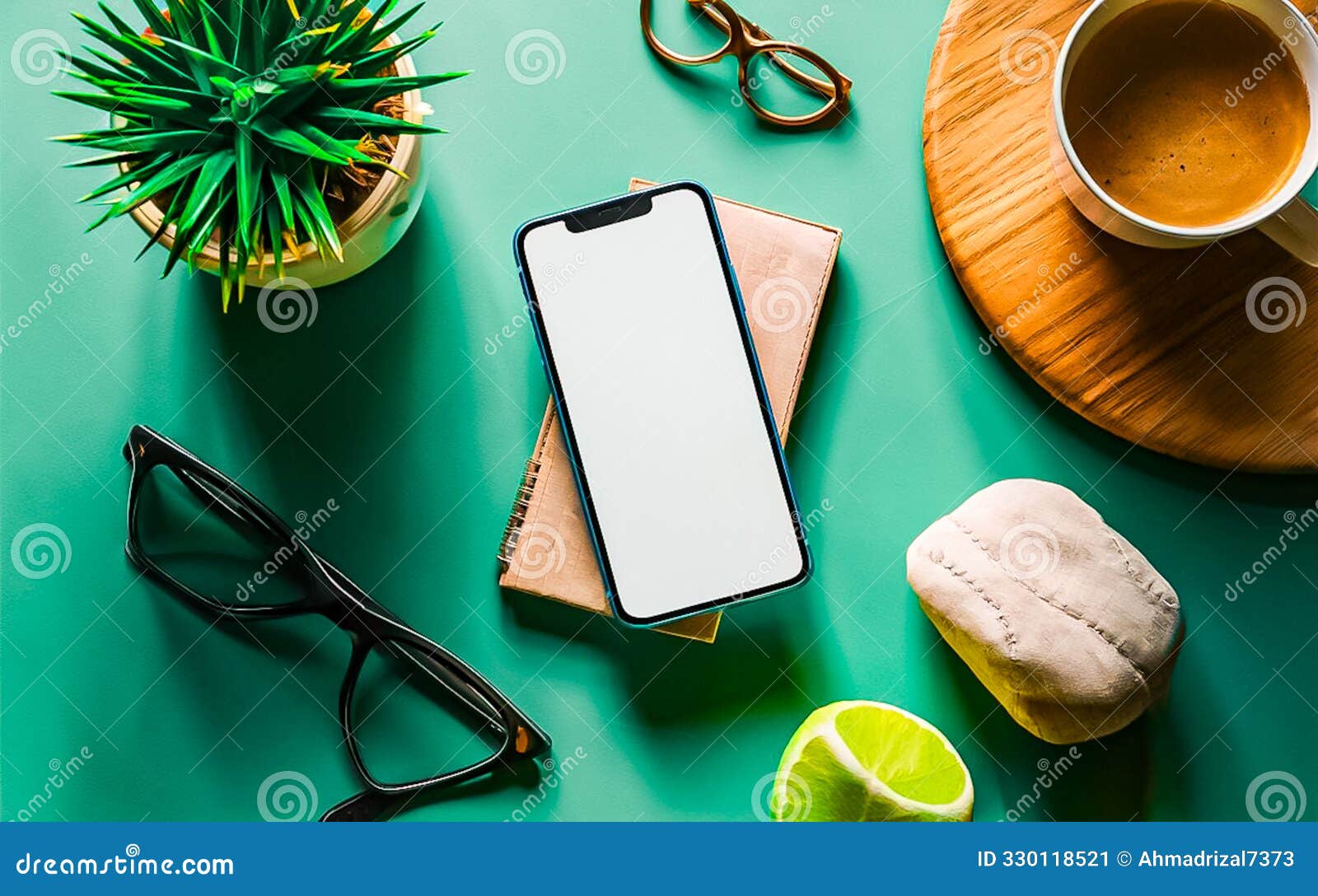 3d Realistic Top View Mockup of an Iphone with Empty Screen, Sitting on ...