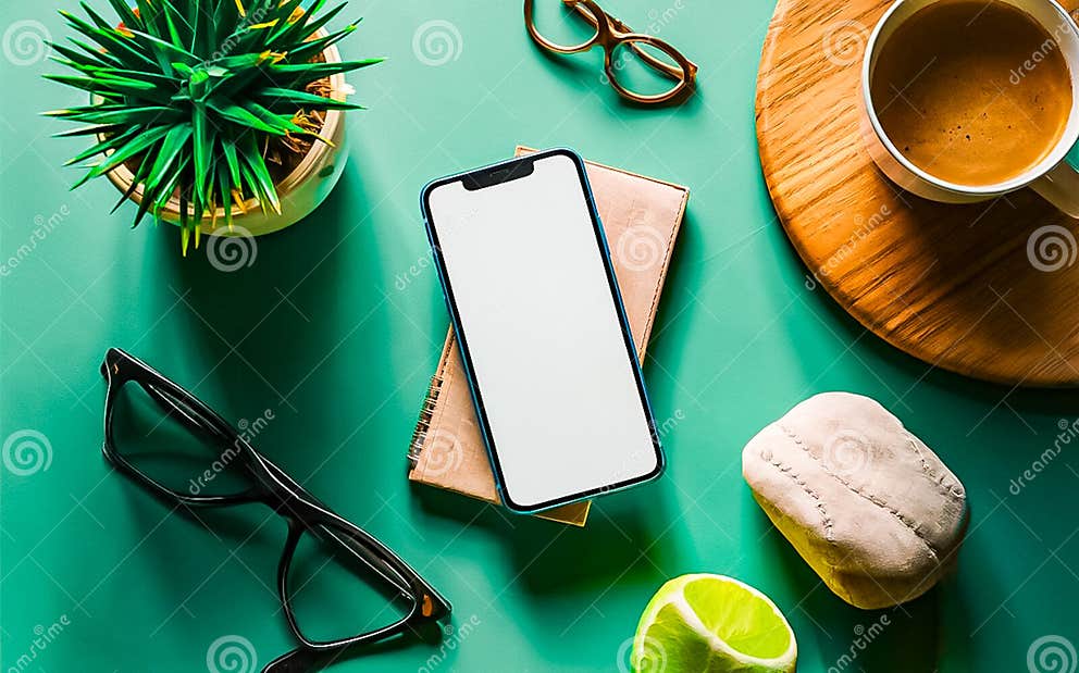 3d Realistic Top View Mockup of an Iphone with Empty Screen, Sitting on ...