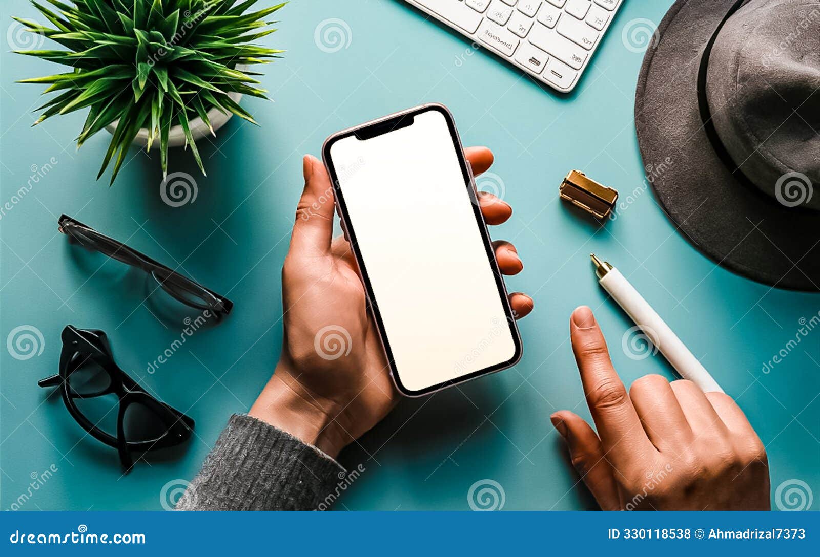 3d Realistic Top View Mockup of an Iphone with Empty Screen, Sitting on ...