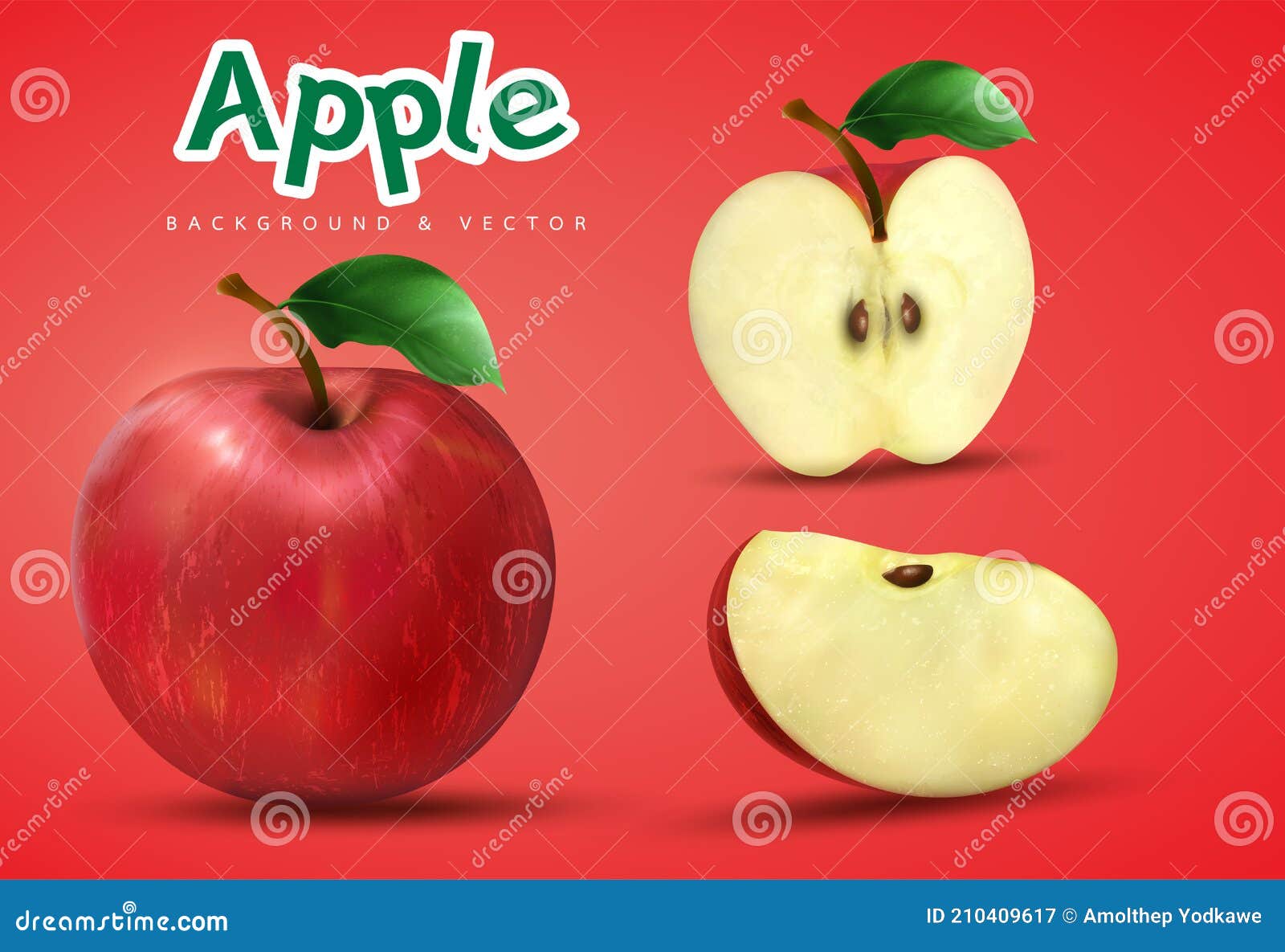 3d Realistic Transparent Isolated Vector Set, Whole and Slice of Apple ...