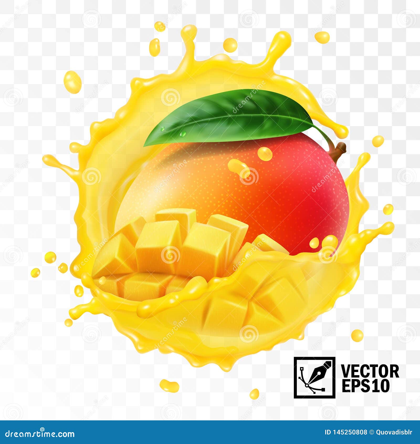 3d Realistic Transparent Isolated Vector, Whole and Pieces Mango Fruit ...