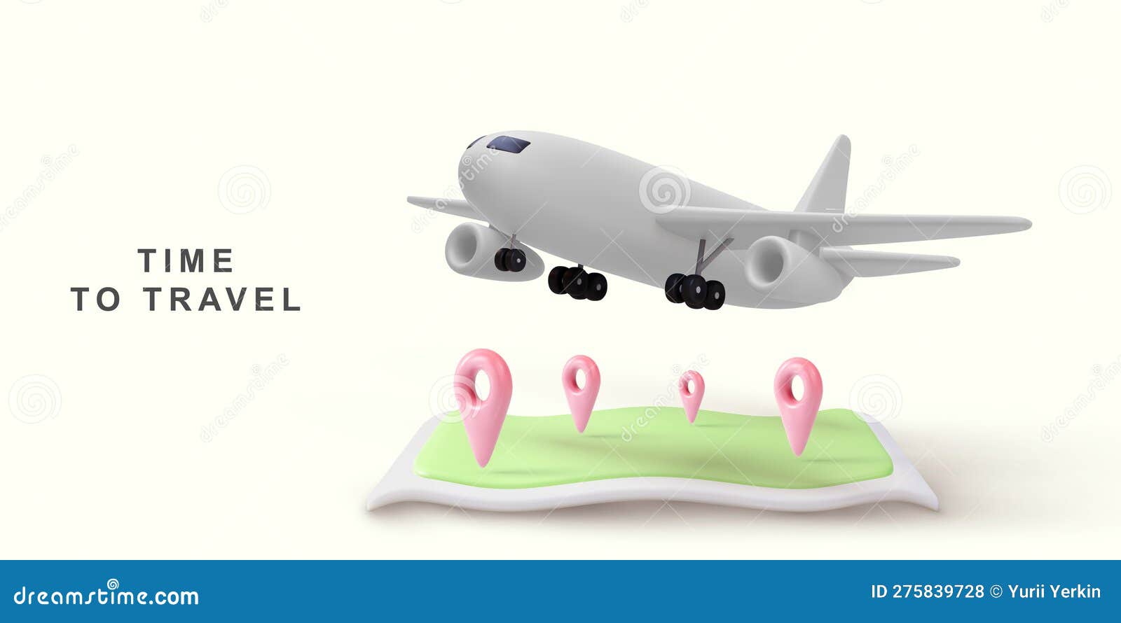 3d Realistic Travel Concept Illustration, Airplane Flying Over the Map ...