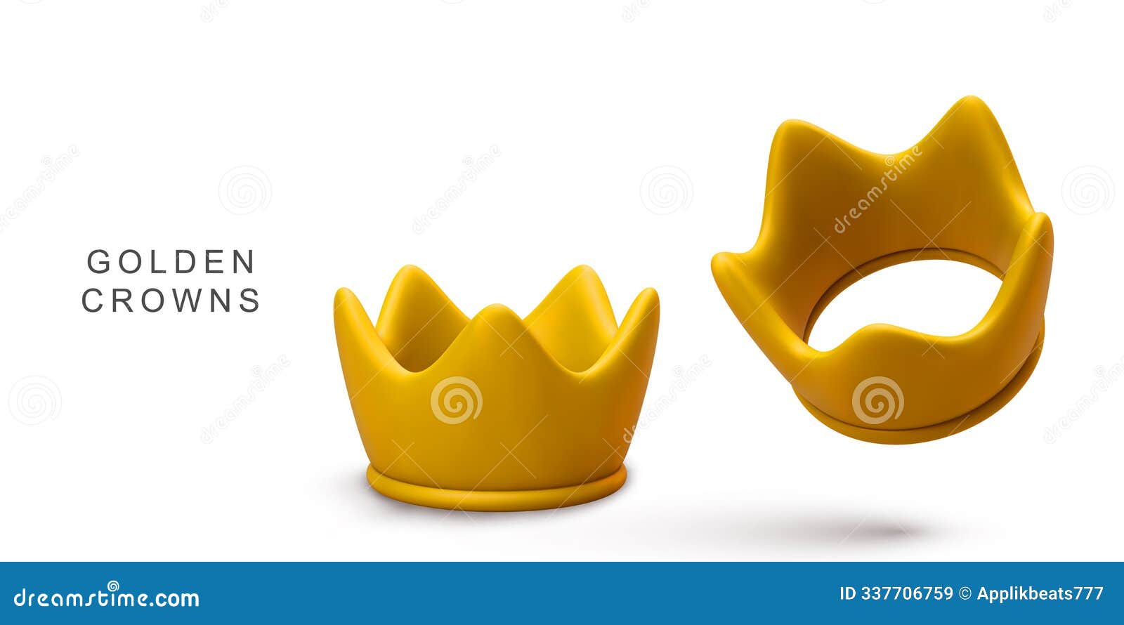 3d Realistic Two Golden Crowns. Vector Illustration Stock Illustration ...