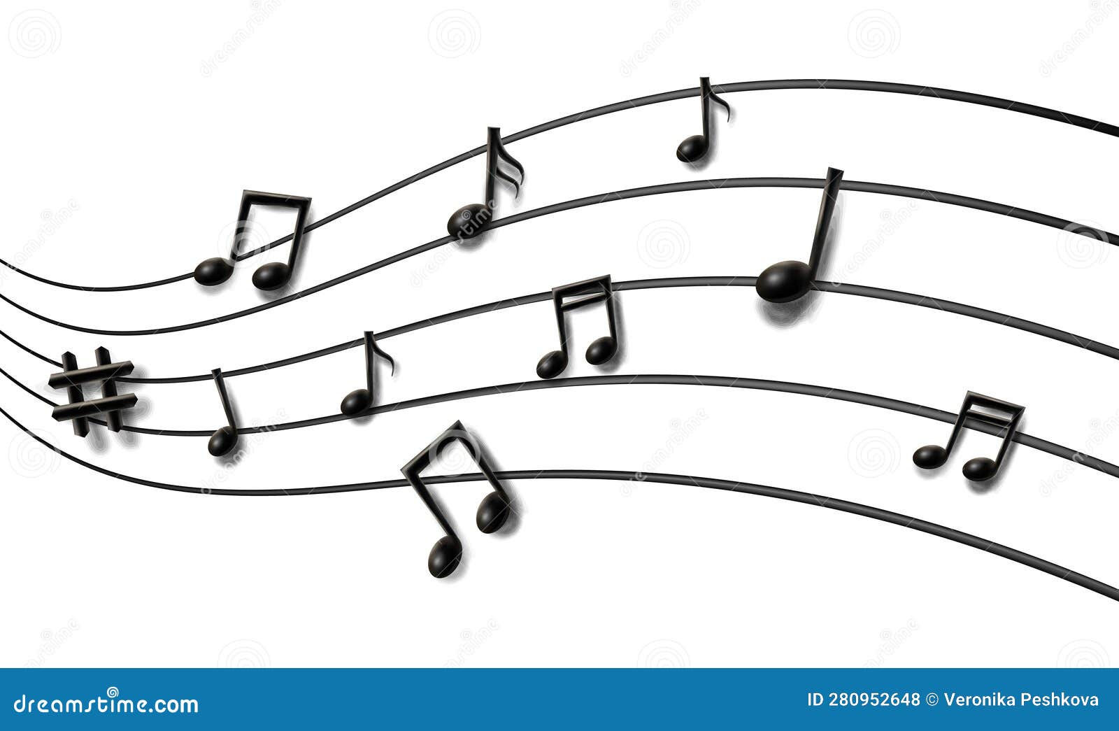 Realistic Vector Background. Music Notes Wave Background Stock Vector ...