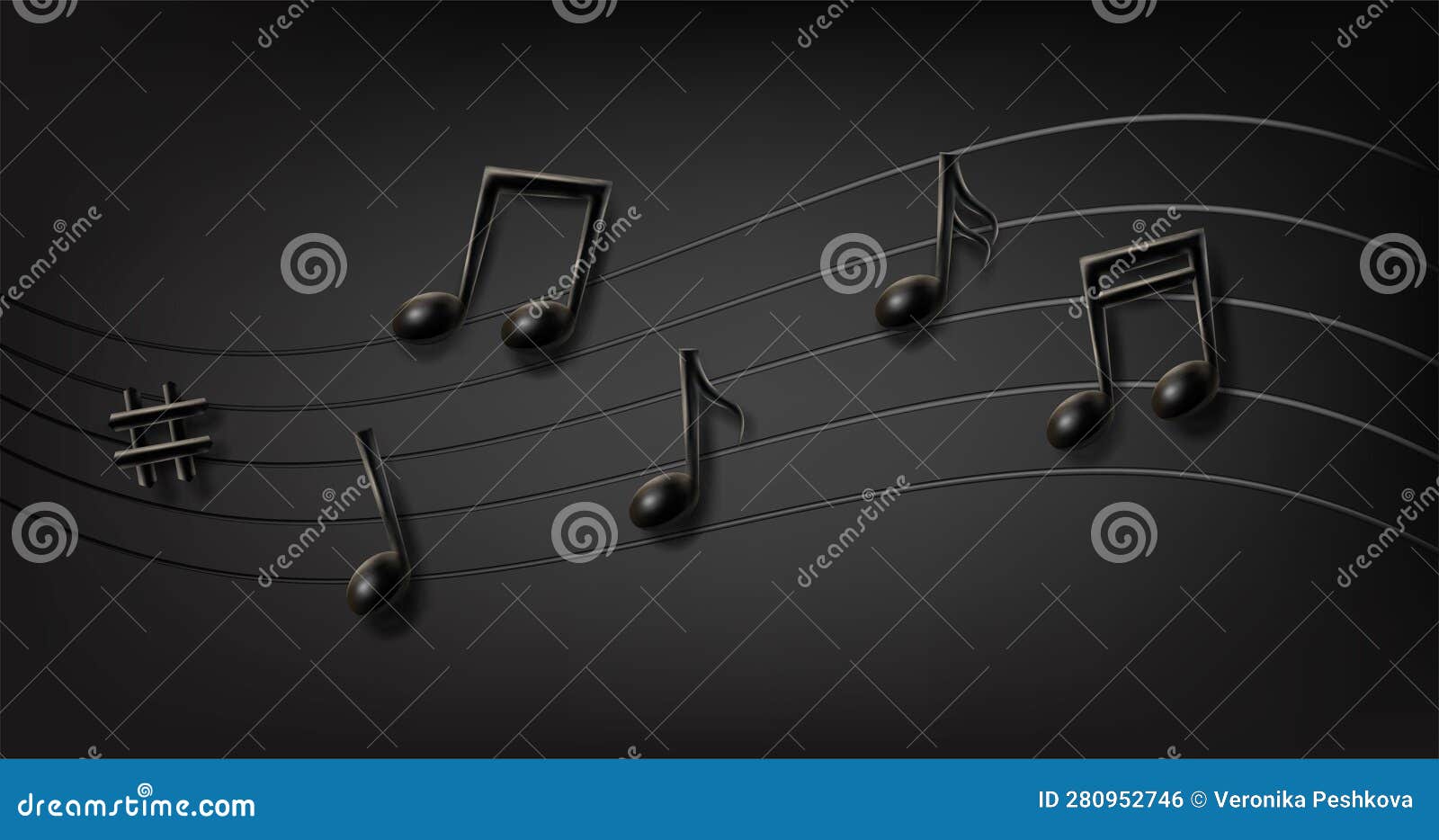 Realistic Vector Background. Music Notes Wave Background Stock Vector ...