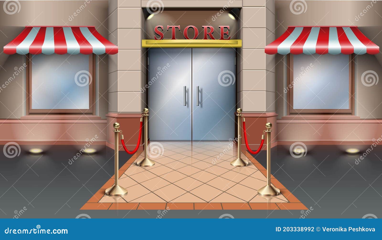 3d Realistic Vector Cartoon Store Entrance Background Stock ...