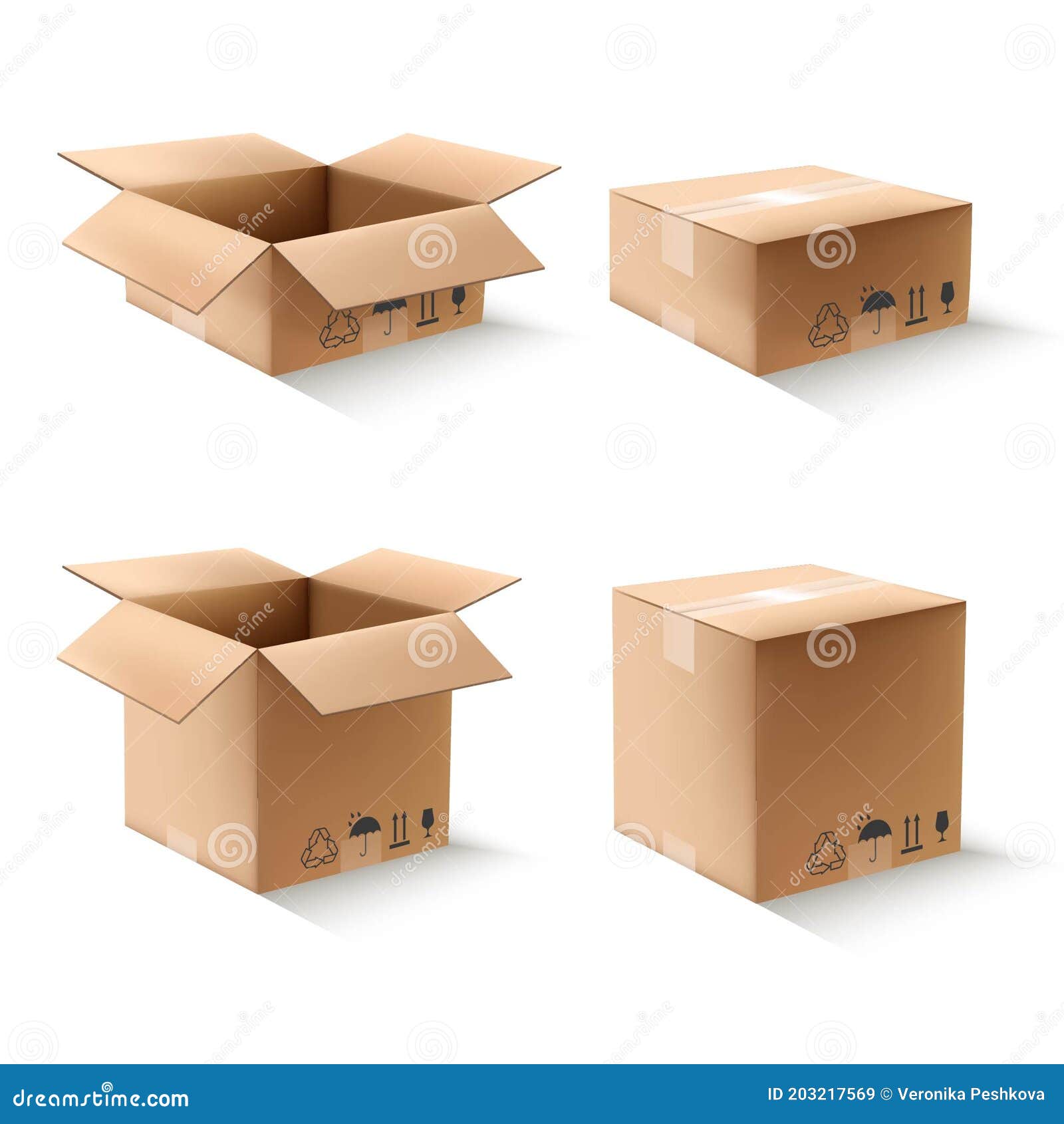 Realistic Vector Collection of Cartoon Boxes.open and Closed. Isolated ...