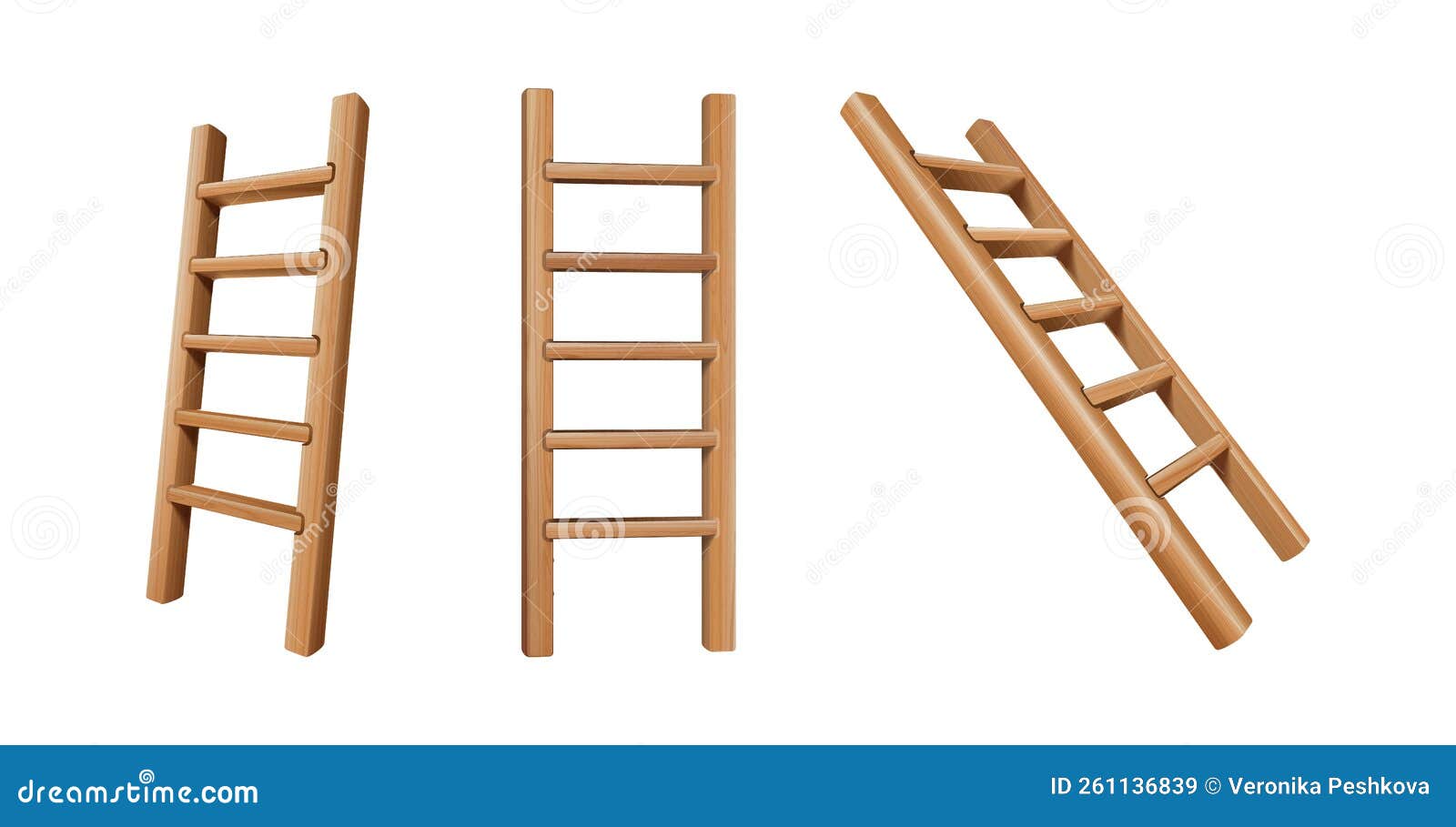 3d Realistic Vector Icon Illustration. Wooden Ladder in Front and Side ...
