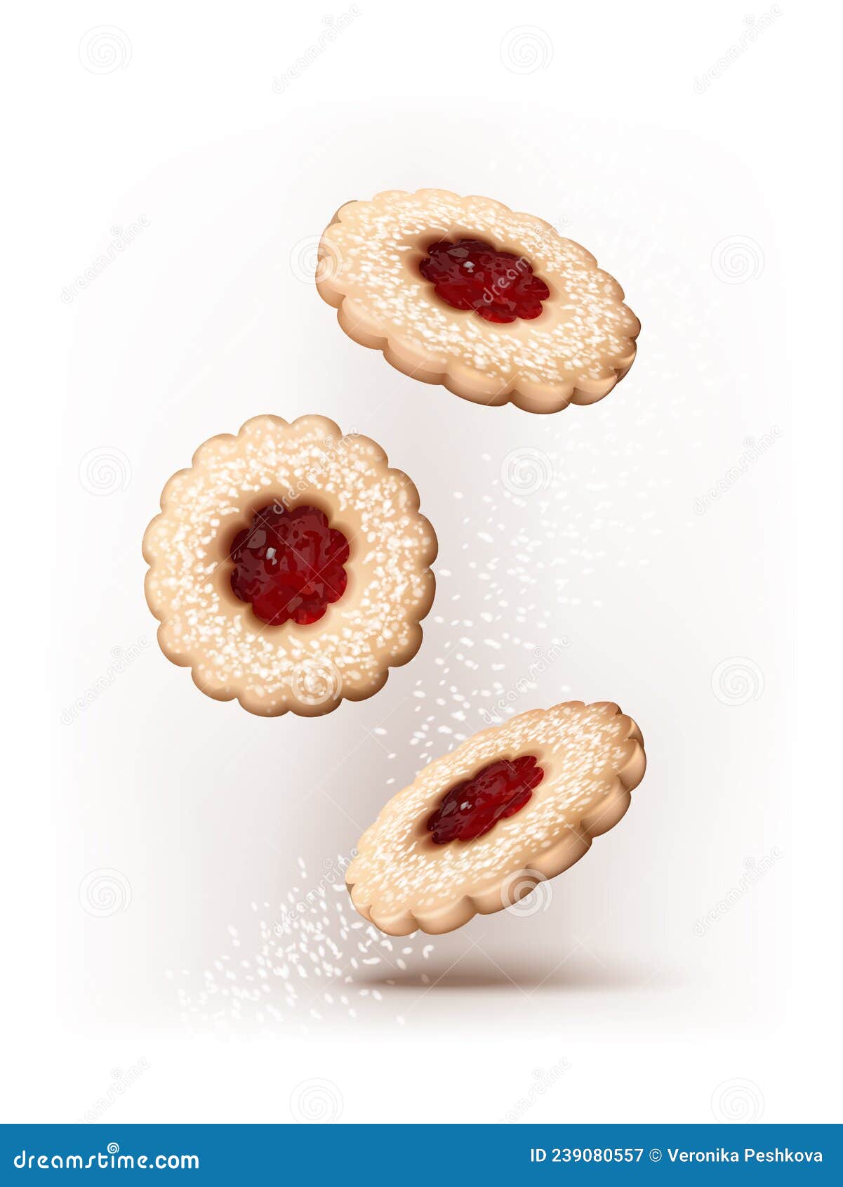 Realistic Vector Icon. Linzer Cookies Falling with Icing Sugar Stock ...