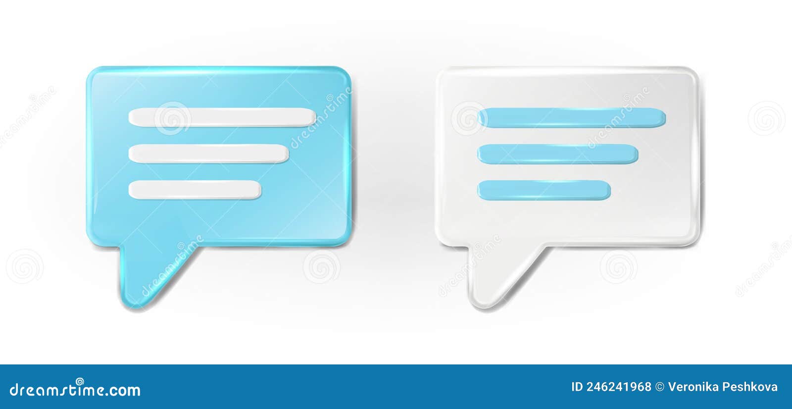 Realistic Vector Icon Set. Chat Bubble in White and Blue, Message and ...