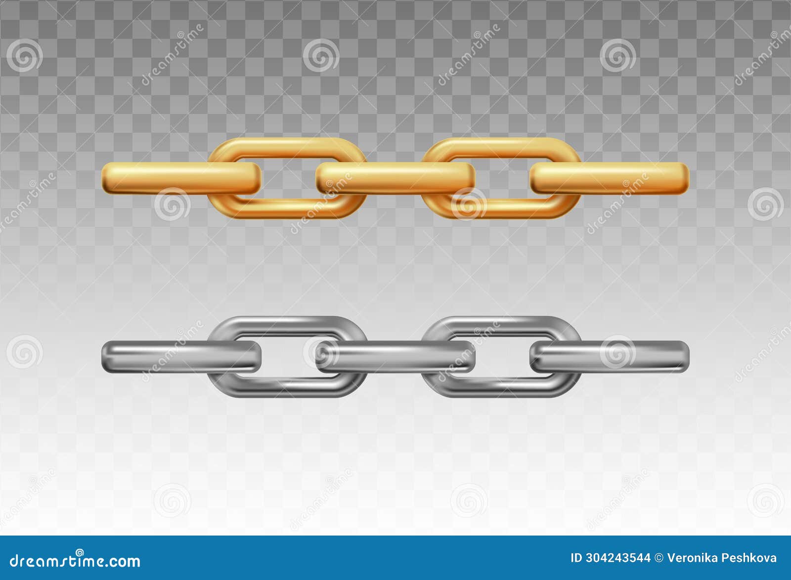 3d Realistic Vector Icon Set. Gold and Silver Chain on Transparnt ...