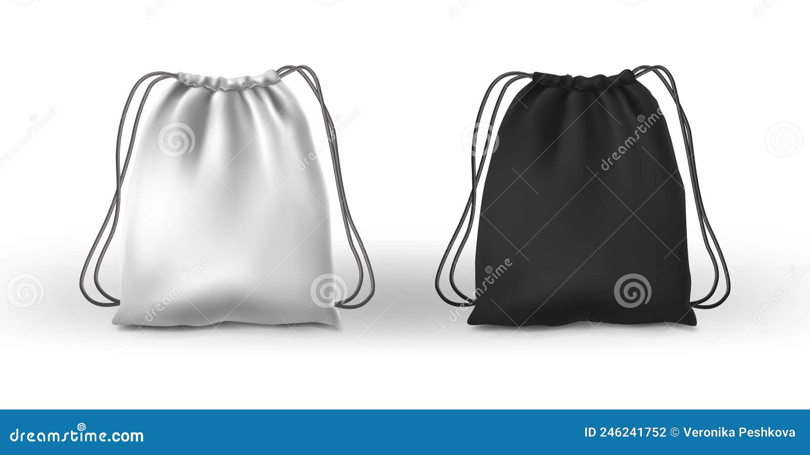Realistic Vector Icon Set. White and Black Pack. Drawstring Bags with ...