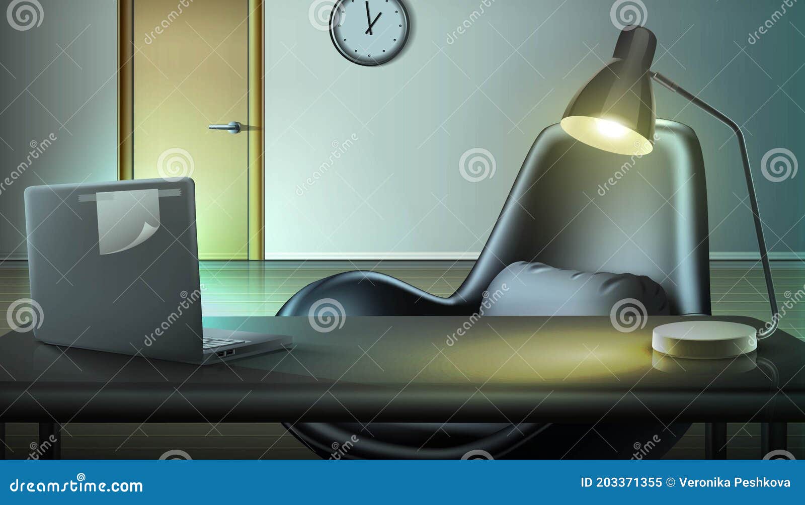 3d Realistic Vector Office Background Night Working Hours. Working ...