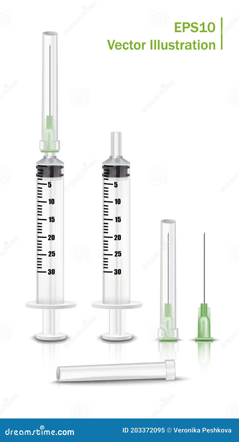 Realistic Vector Sample Set for Syringe, Syringe with Needle. Isolated ...