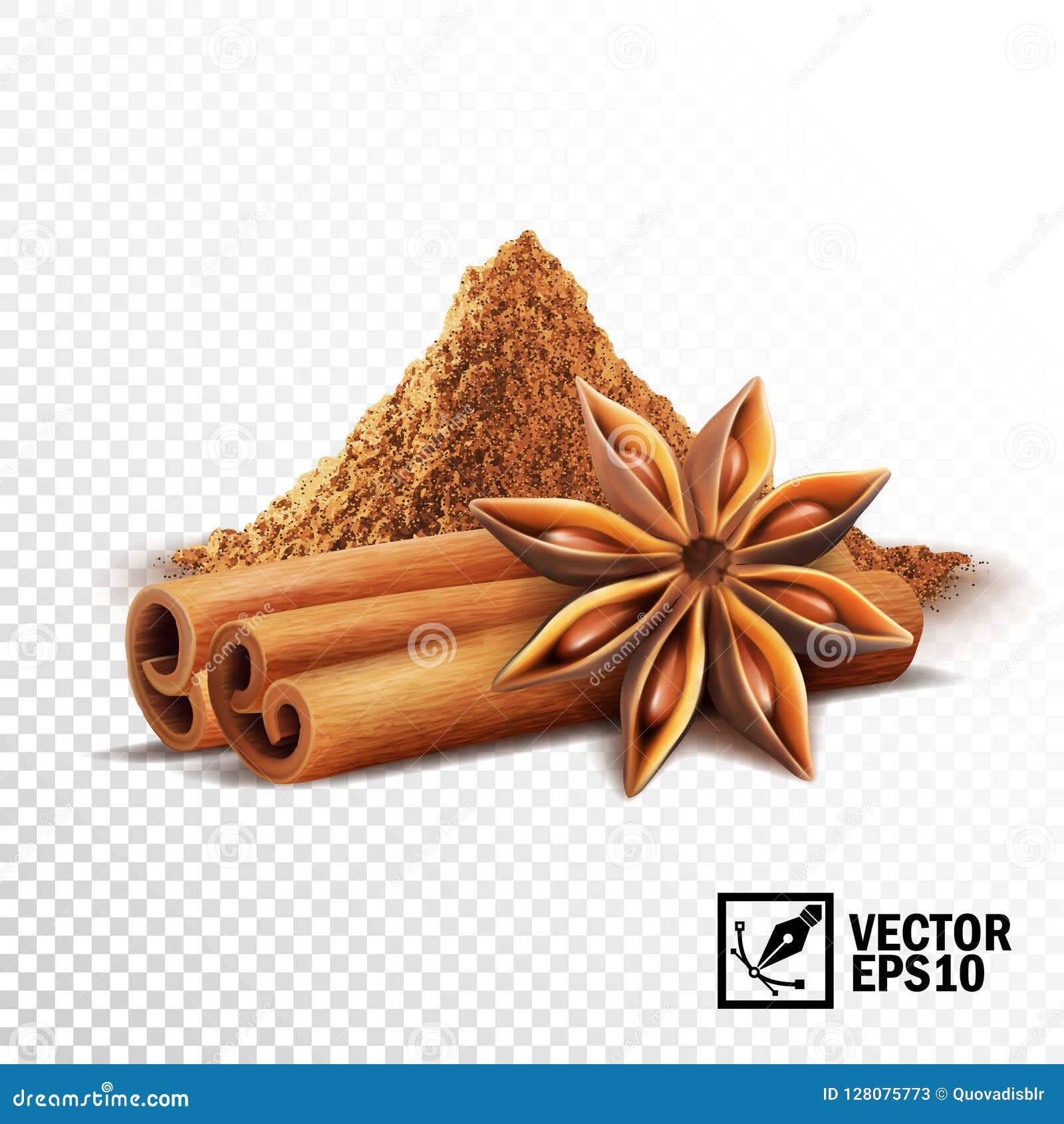 3d Realistic Vector Set of Cinnamon Sticks, Anise Stars and a Pile of ...