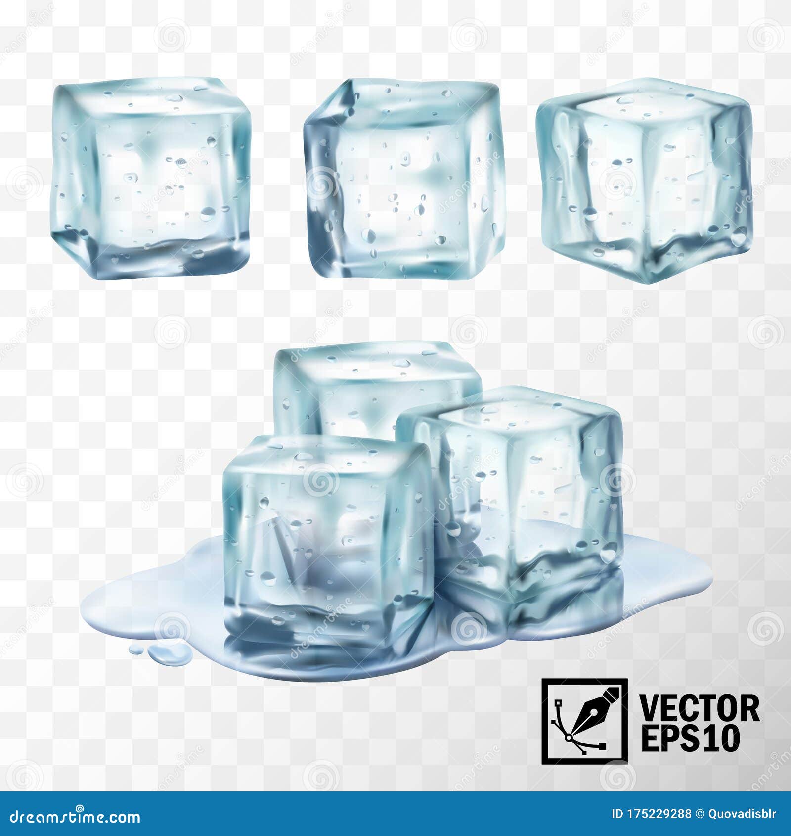 3d Realistic Vector Transparent Ice Cubes in Different Forms, Melting ...
