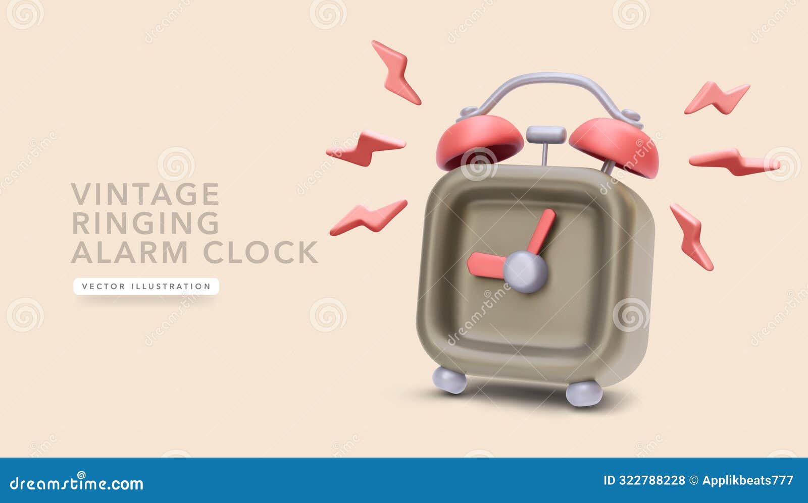 3d Realistic Vintage Ringing Alarm Clock with Flash Isolated on Yellow ...