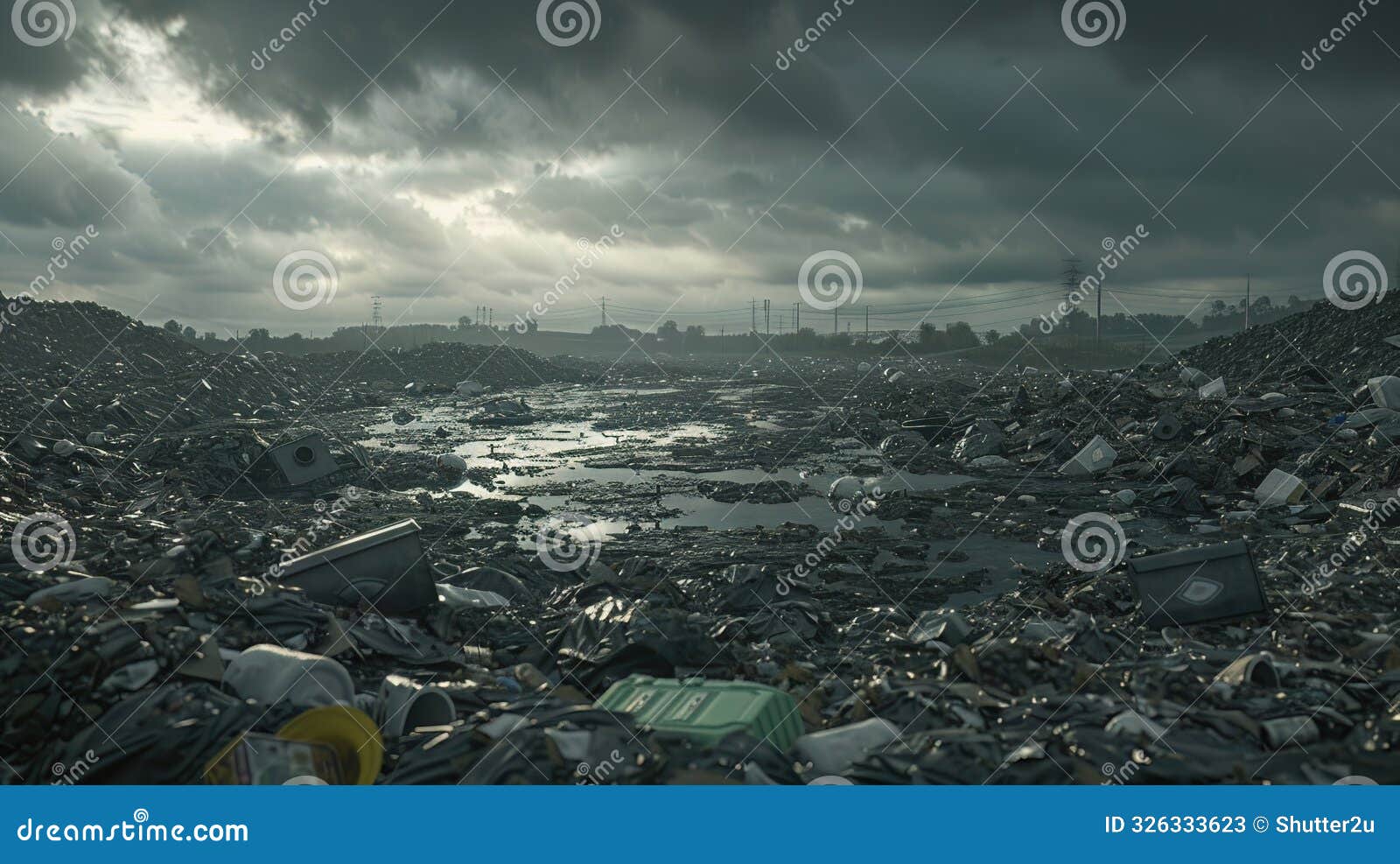 3D Realistic Visualization of a Landfill Trash Items with Tearful Faces ...