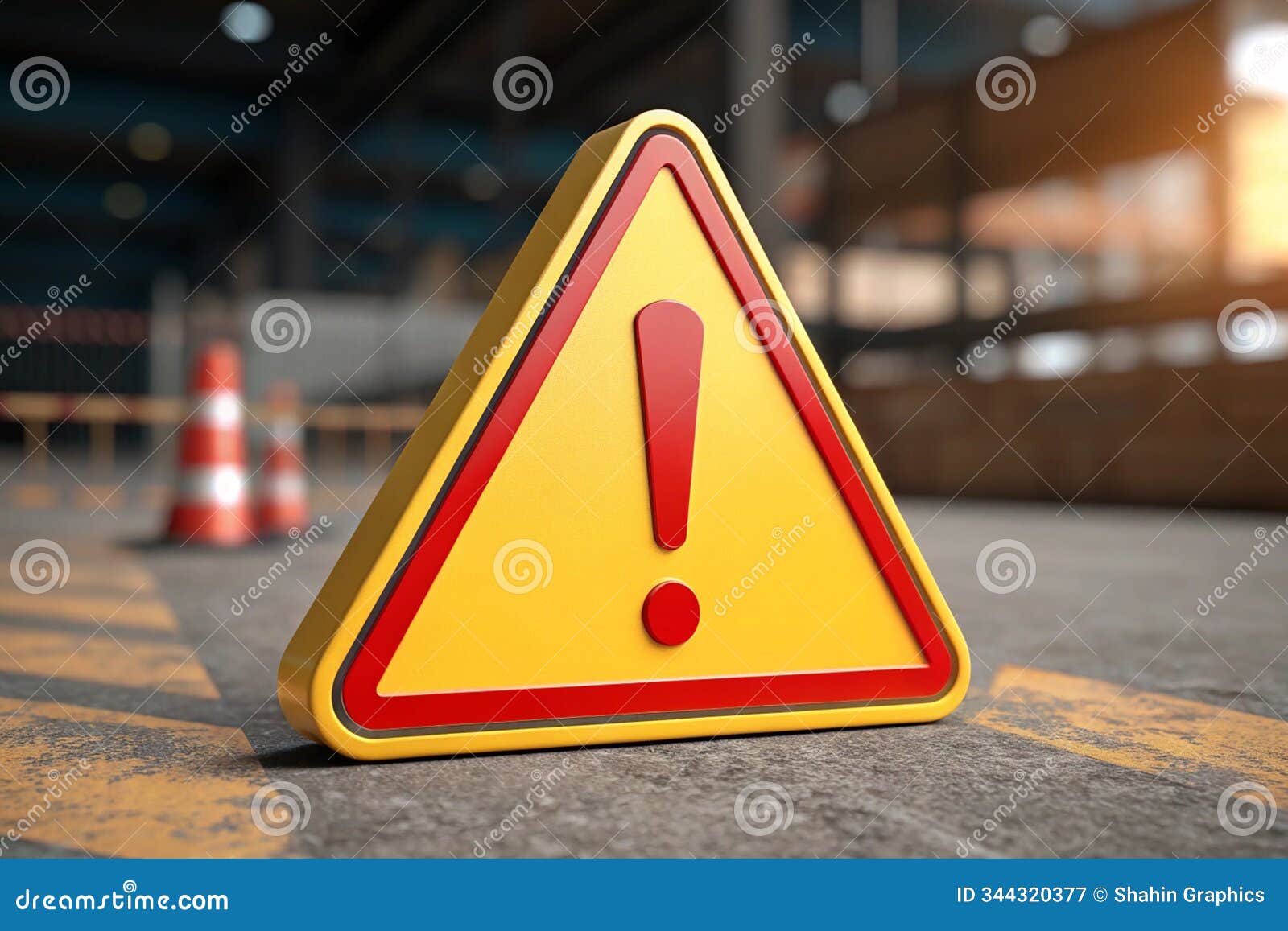 3D Realistic Yellow Triangle Warning Sign Illustration Stock ...