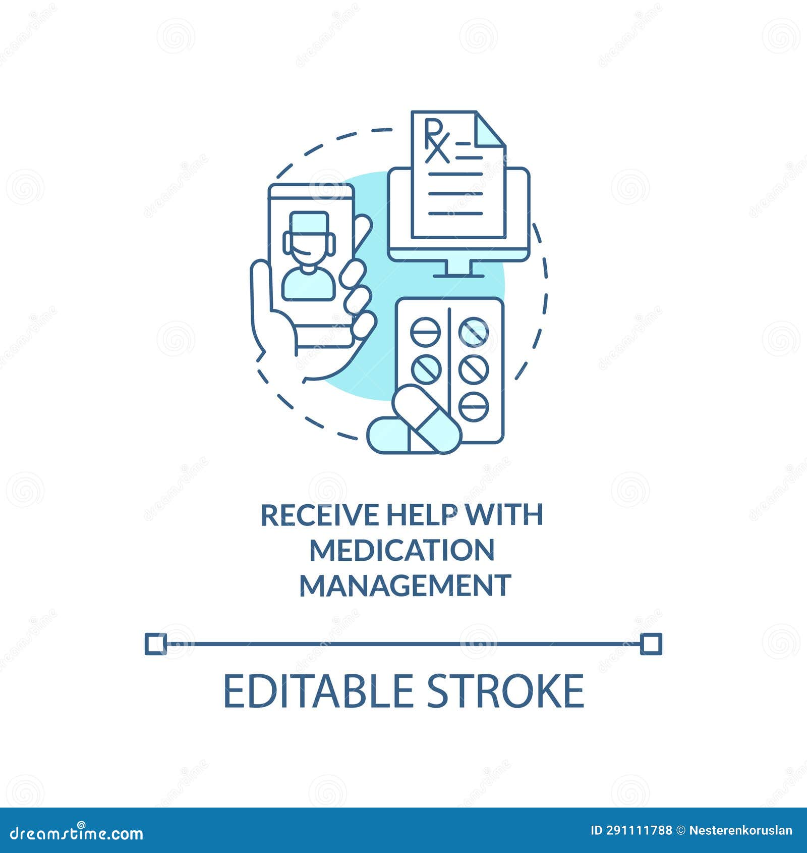 2D Receive Help with Medication Management Icon Concept Stock ...