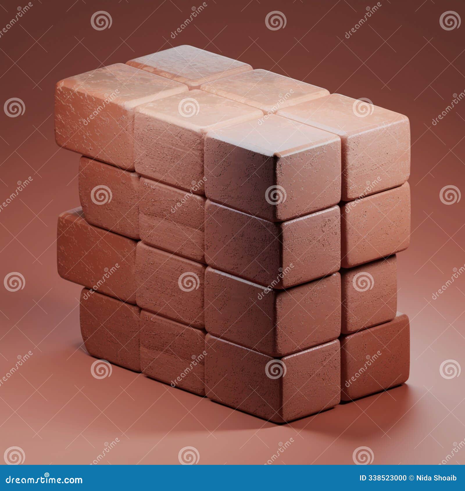 3D Rectangular Object Resembles a Stacked Brick, Reddish Brown with ...