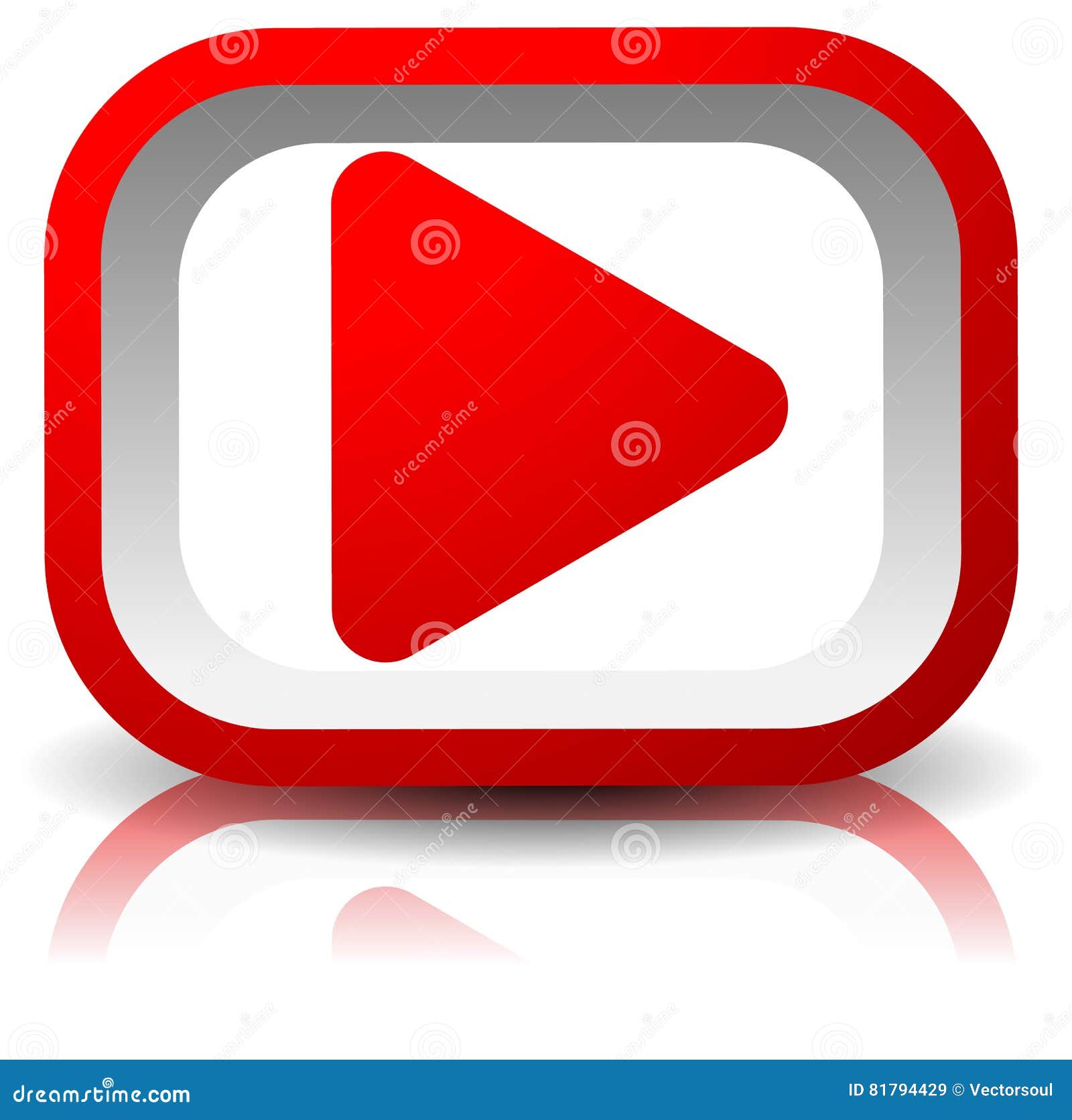 3d Rectangular Play Button with Shadow and Reflection Isolated O Stock ...