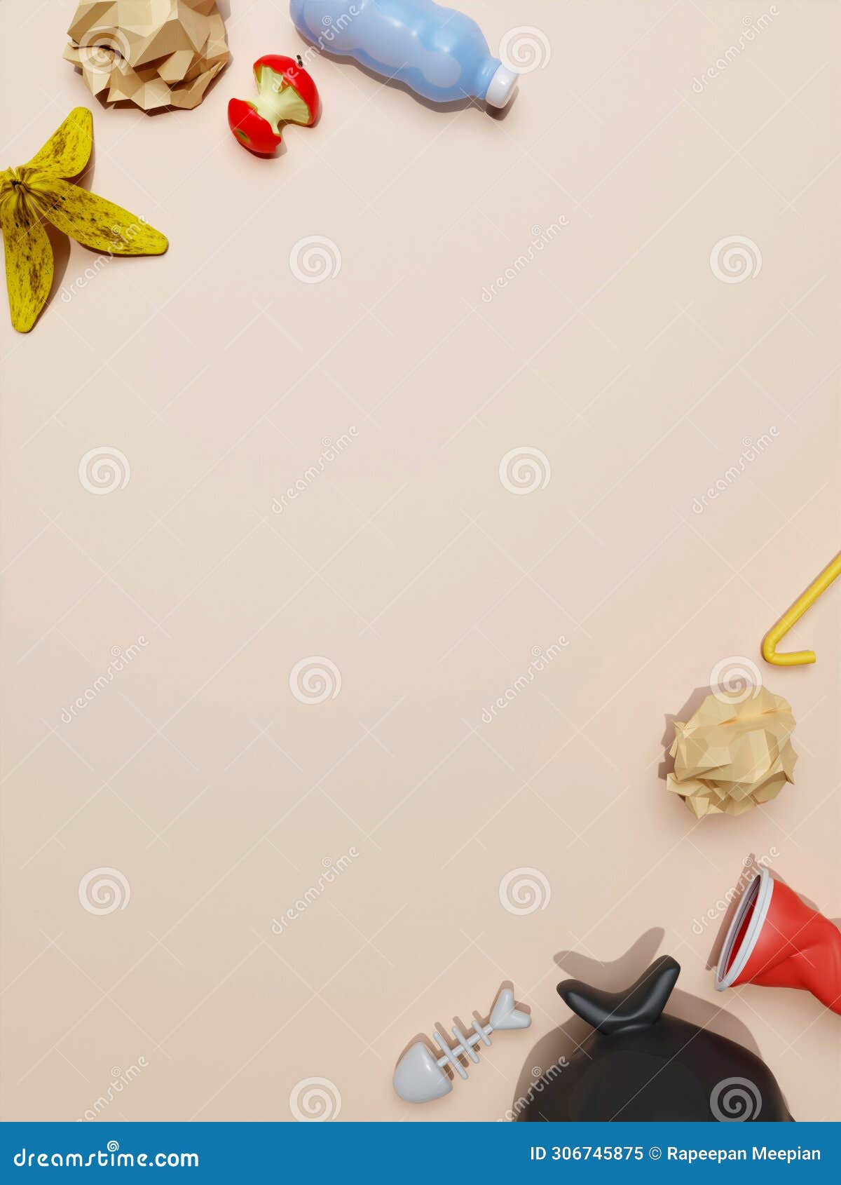 3d Recyclable Waste on Beige Background. Waste Management Recycling ...